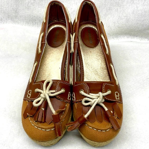 Sebago | Shoes | Sebago New Wedge Heels Canvas Loafers Ladies Sz 85 ...